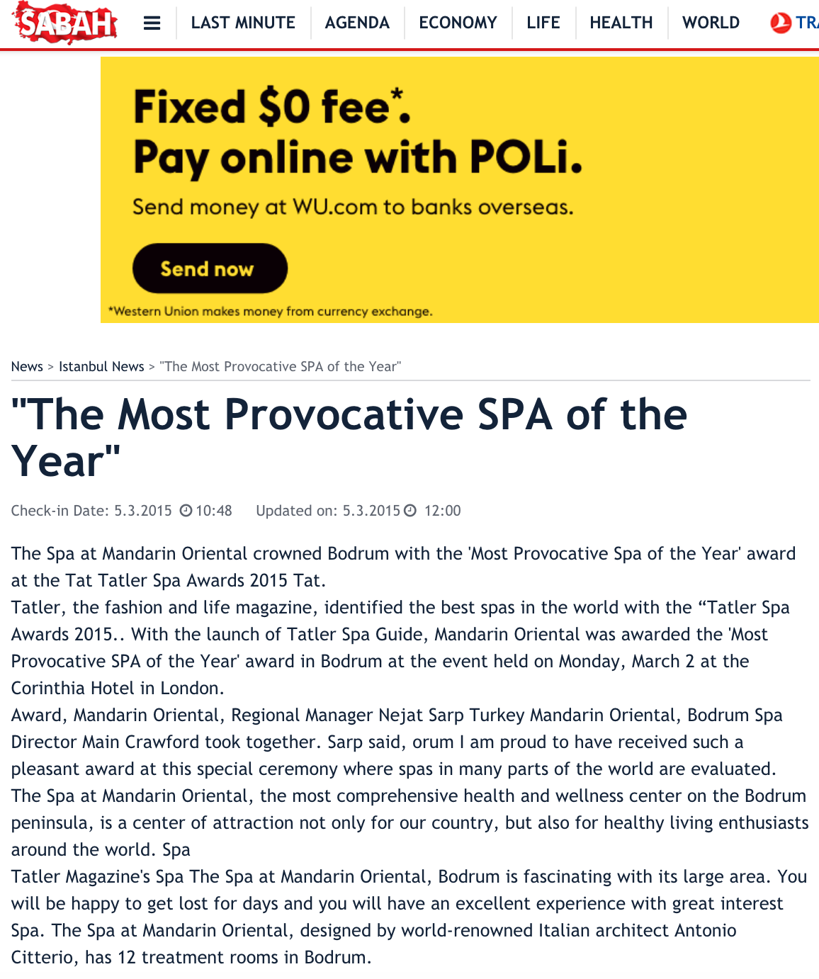 Sabah Turkey – 2015 – Spa Evolution